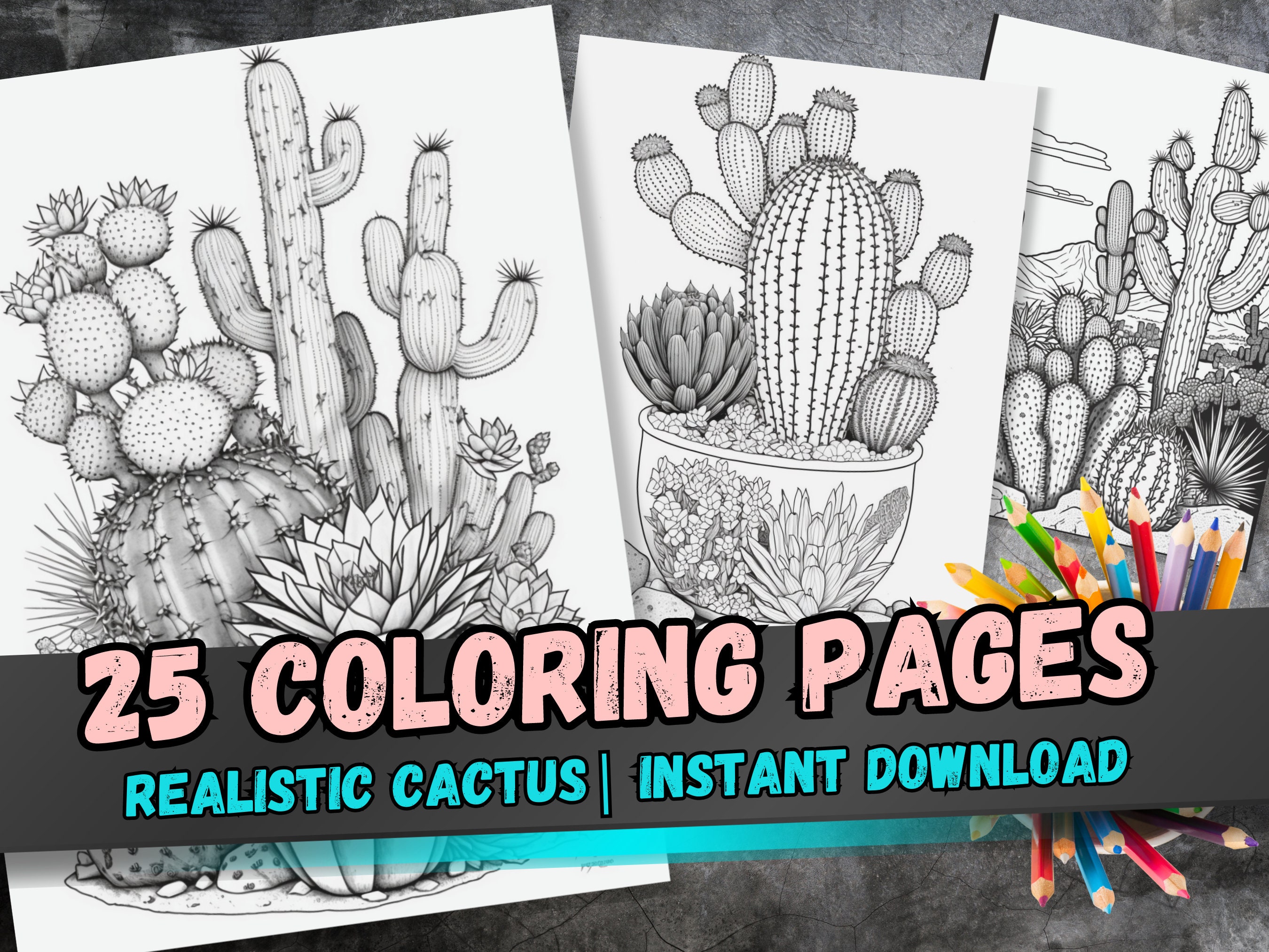 Realistic Cactus Coloring Pages for Adults, Teens and Kids Printable ...