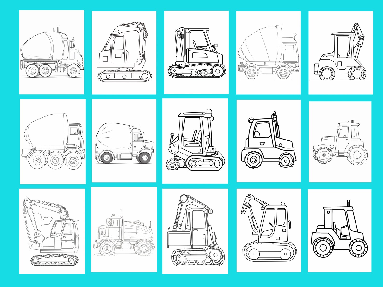 Construction Truck Line Drawn Coloring Book | Printable Kids Coloring ...
