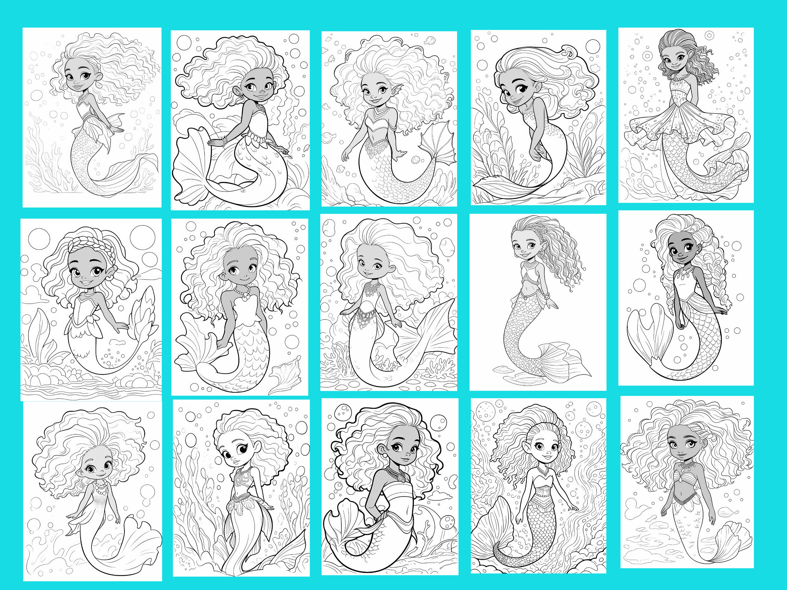 Mermaid Coloring Pages for Kids | Cute Drawings | Underwater Princess ...