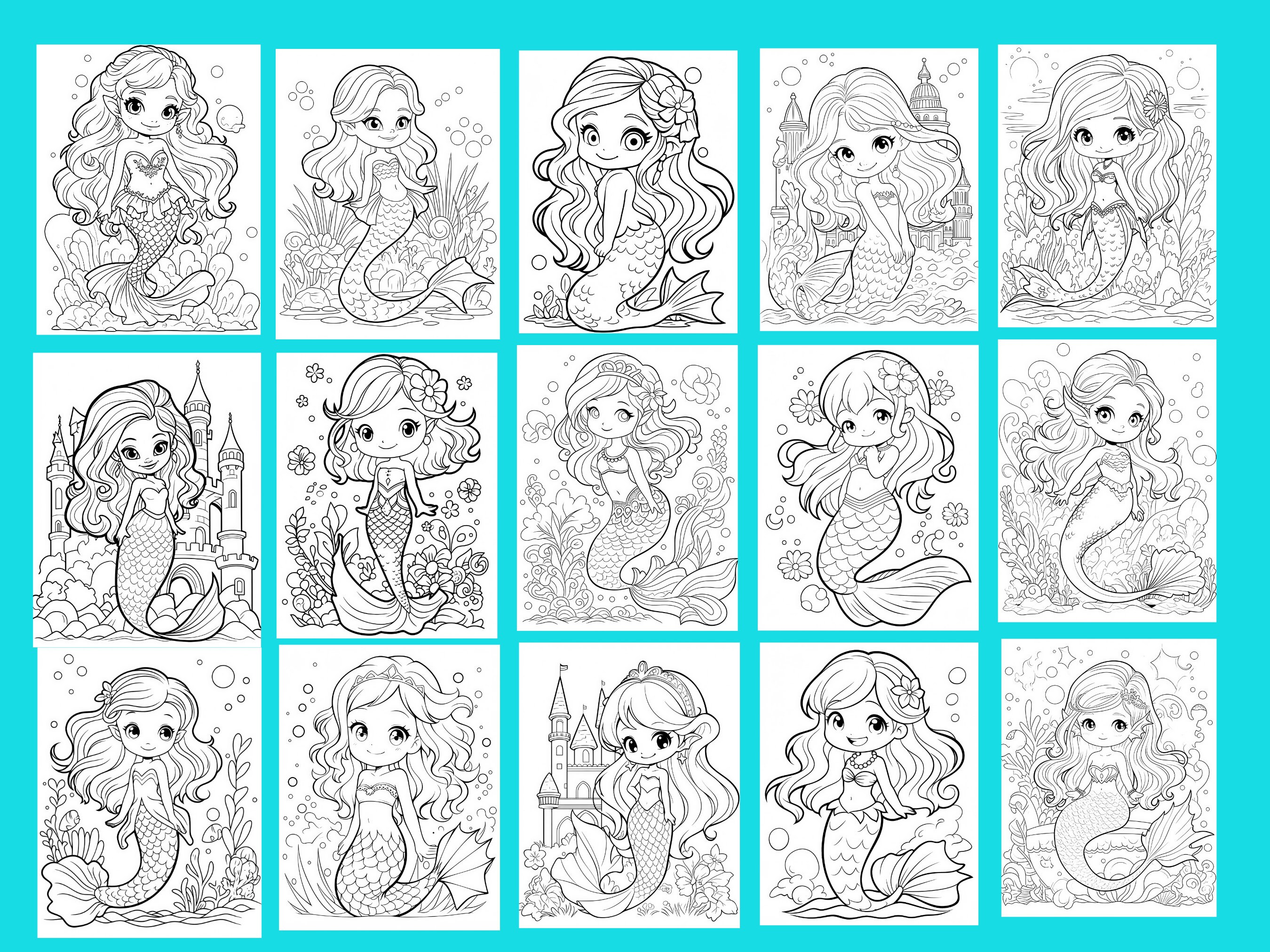 Mermaid Coloring Pages for Kids PART 2 | Cute Drawings | Underwater ...