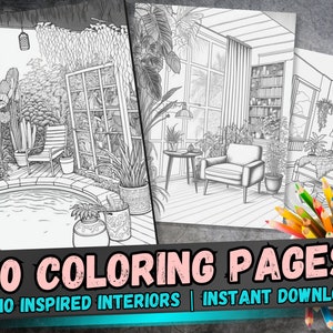 Boho Decor Coloring Pages for Adults - Printable Interior Designs for ...
