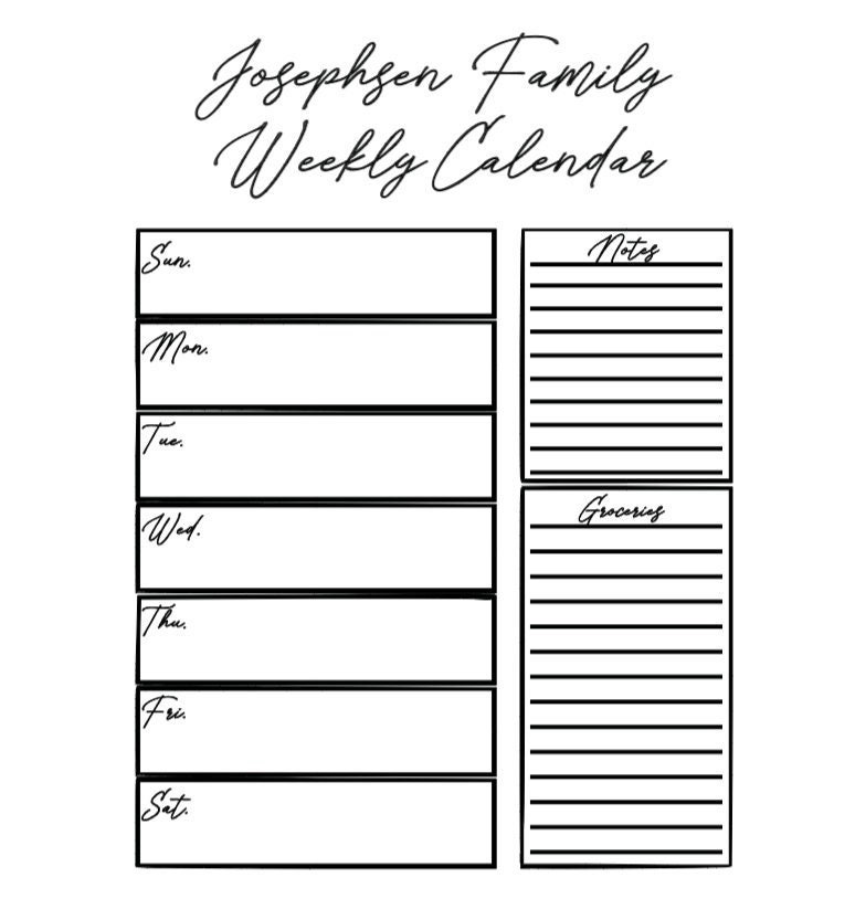 Weekly Calendar SVG, Digital Download Calendar, Calendar SVG for Cricut ...