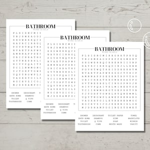 Set of 2- Bathroom Word Search, Bathroom I Spy, Printable Word Search ...