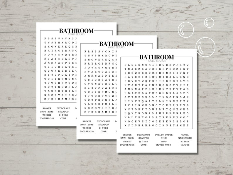 Set of 2- Bathroom Word Search, Bathroom I Spy, Printable Word Search ...