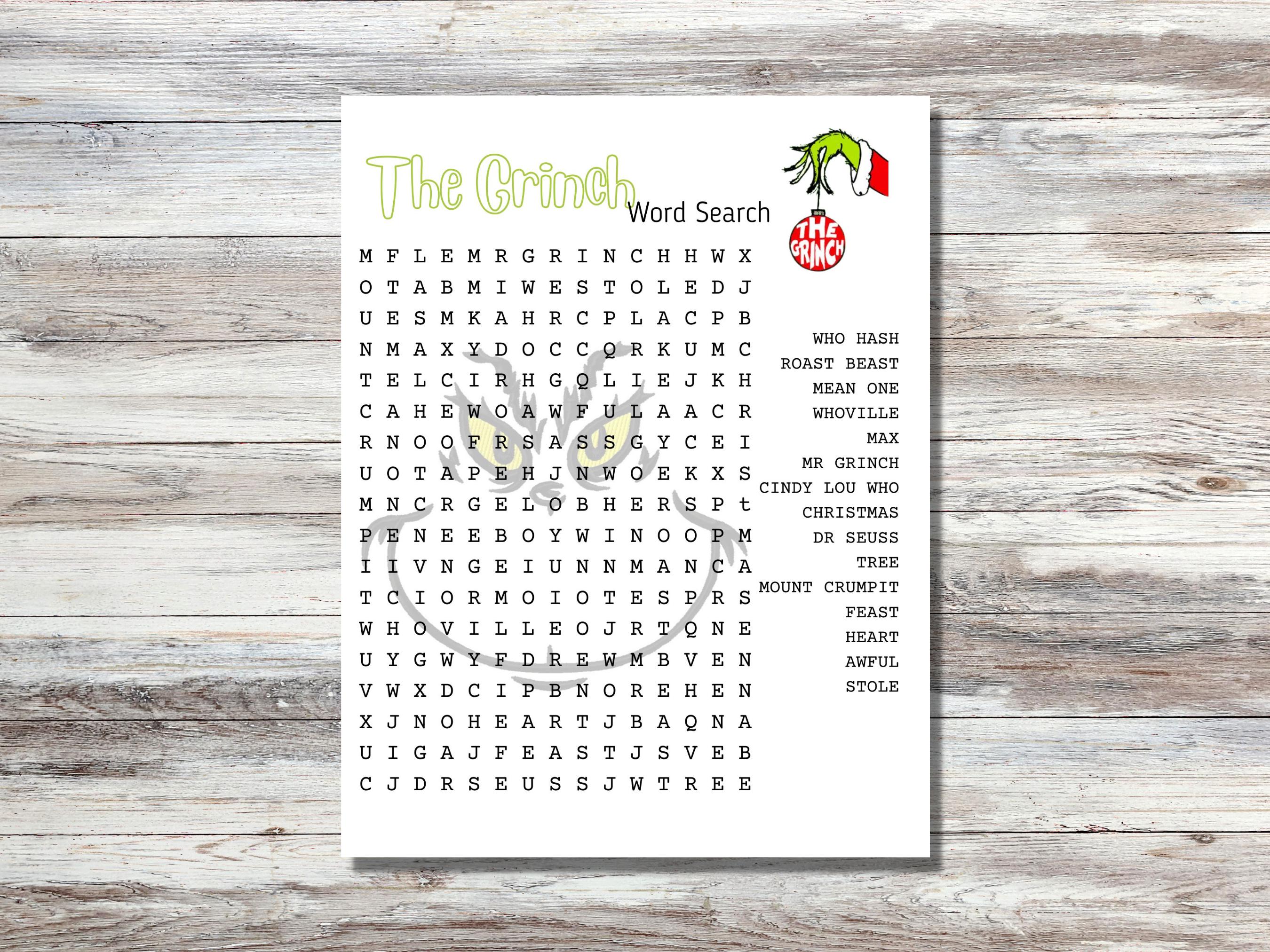 Set of 2 the Grinch Word Games, Word Search and Scrabble, Printable ...