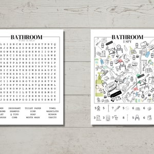 Set of 2- Bathroom Word Search, Bathroom I Spy, Printable Word Search ...