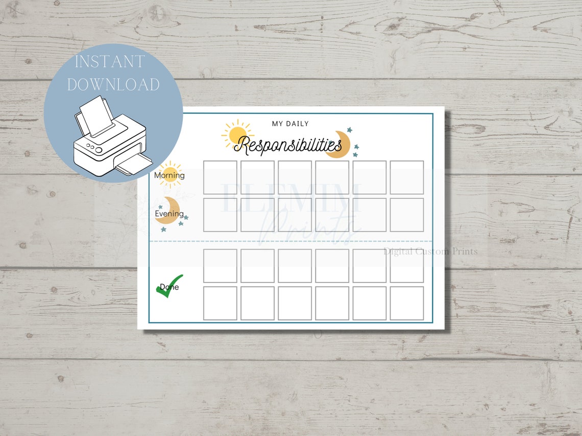 Kids Daily Responsibilities Chart, Daily Chore Chart Morning/evening ...