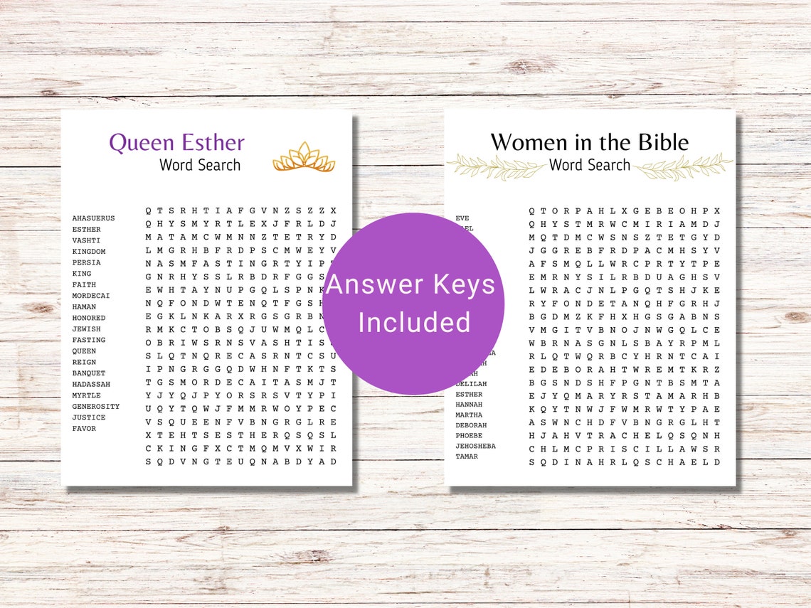 Queen Esther Word Search and Women of the Bible, Biblical Word Search ...