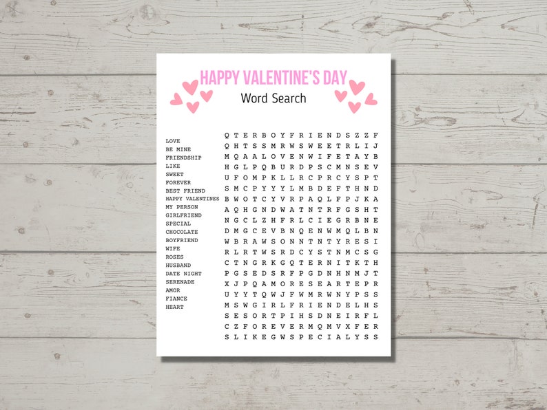 Happy Valentine's Day Word Search & Gnome Coloring Sheet, Printable ...
