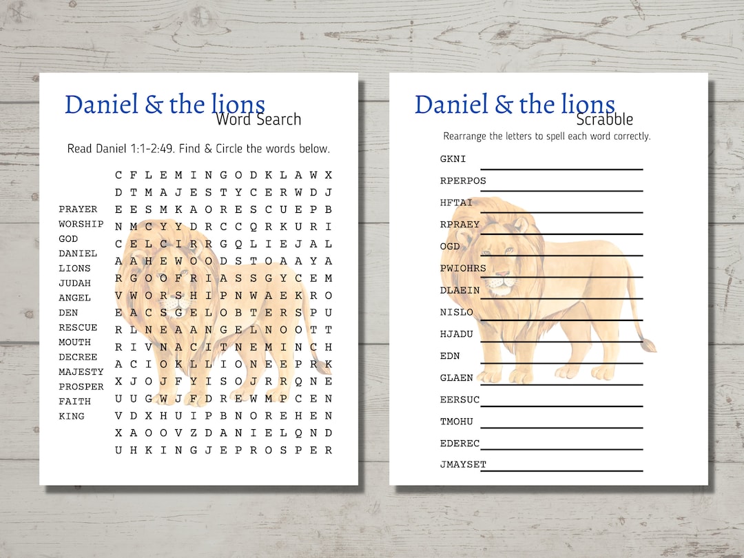 Set of 2 Daniel & the Lions Word Games, Bible Activities for Kids, Word ...