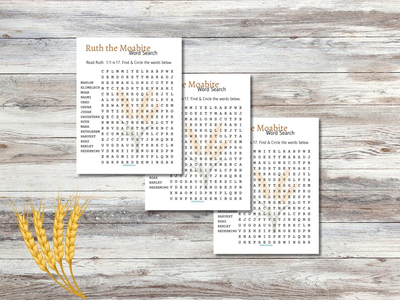 Ruth the Moabite Bible Word Games, Kids' Printable Activities (digital ...