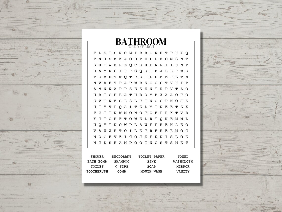 Set of 2- Bathroom Word Search, Bathroom I Spy, Printable Word Search ...