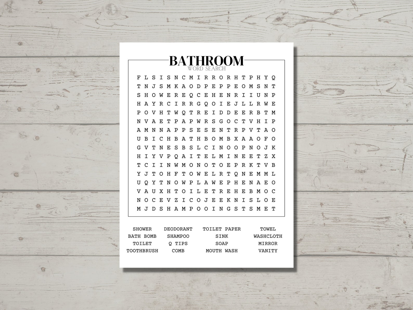 Set of 2- Bathroom Word Search, Bathroom I Spy, Printable Word Search ...