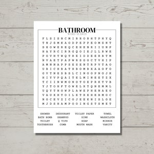 Set of 2- Bathroom Word Search, Bathroom I Spy, Printable Word Search ...