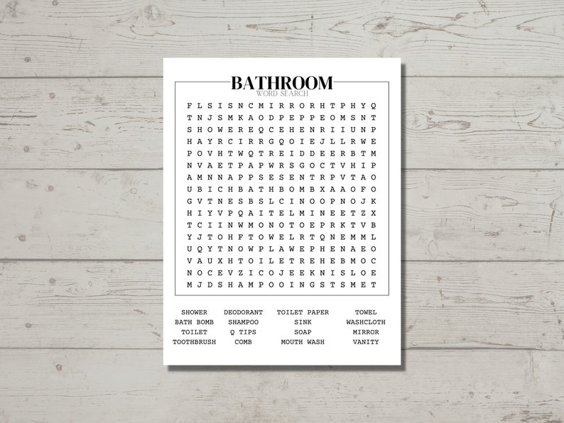 Set of 2- Bathroom Word Search, Bathroom I Spy, Printable Word Search ...
