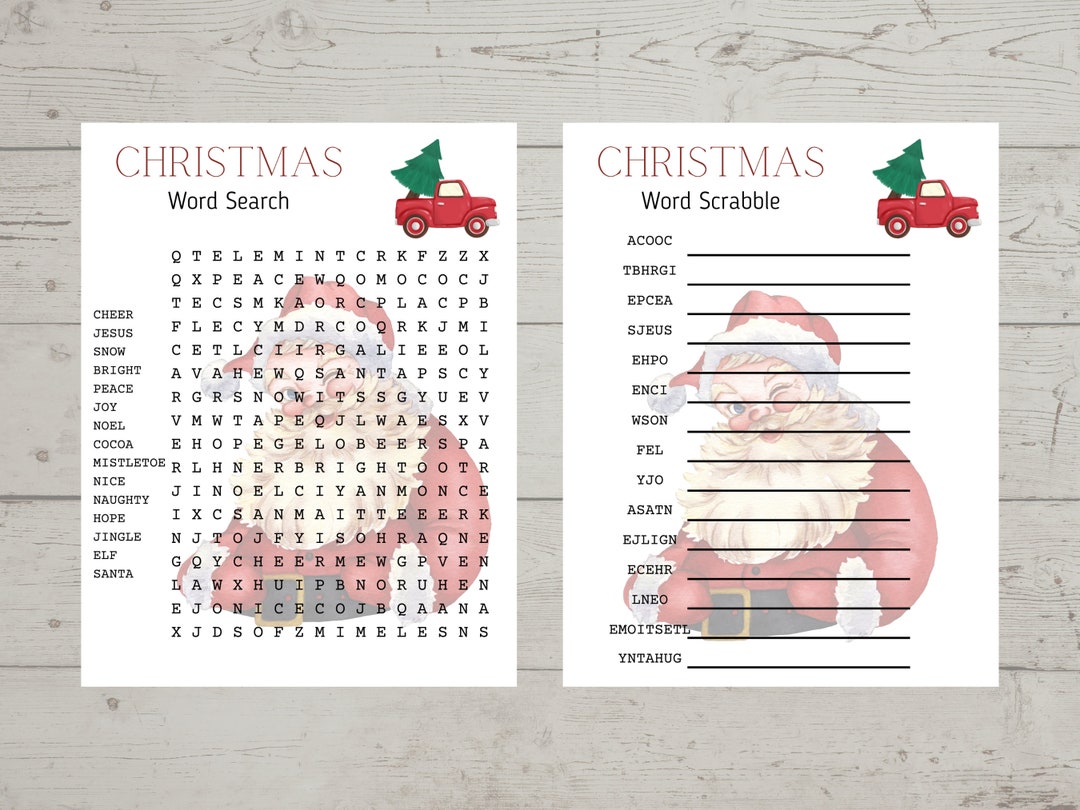 Set of 2 Christmas Word Games, Word Search, Scrabble, Christmas ...