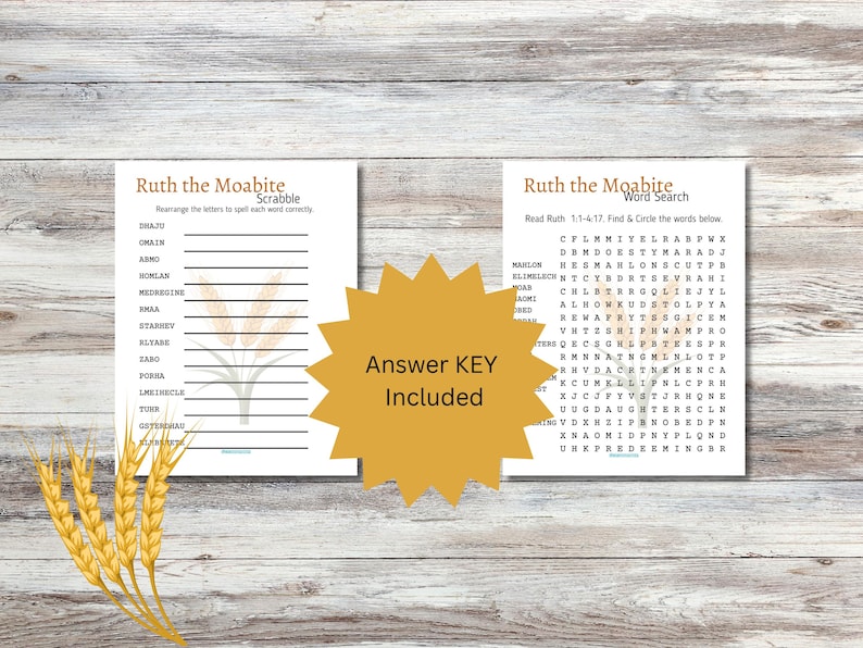 Ruth the Moabite Bible Word Games, Kids' Printable Activities (digital ...