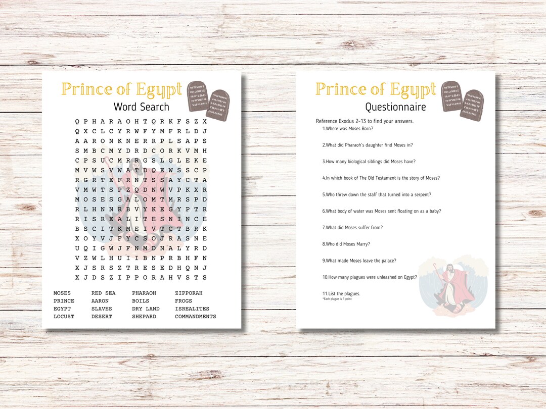 Moses Word Search & Trivia: Prince of Egypt Game (digital Download) - Etsy