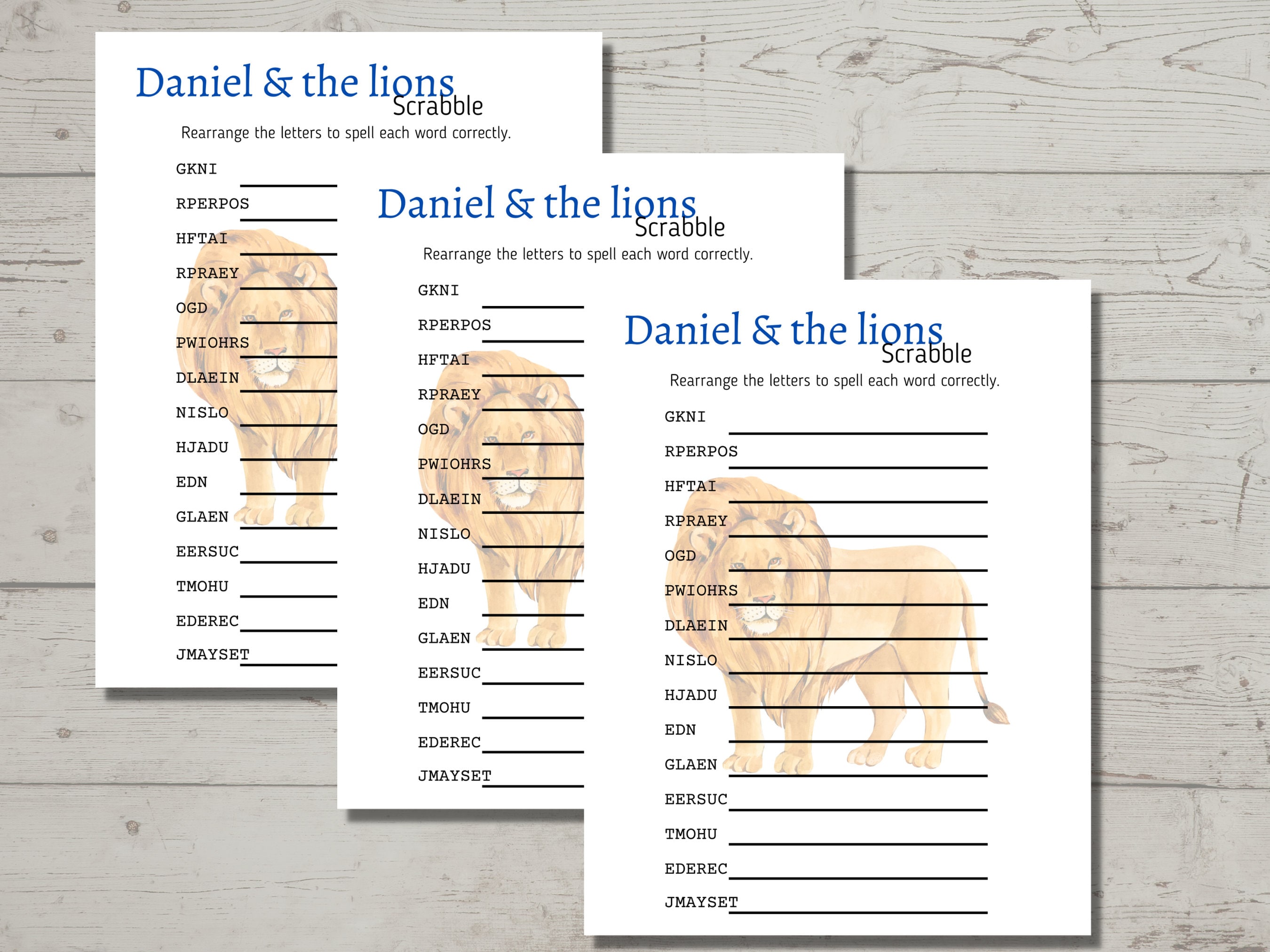 Set of 2 Daniel & the Lions Word Games, Bible Activities for Kids, Word ...