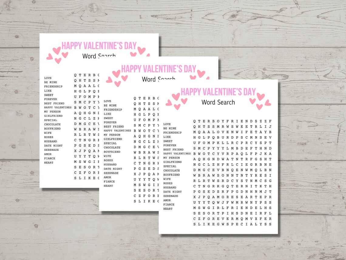 Happy Valentine's Day Word Search & Gnome Coloring Sheet, Printable ...