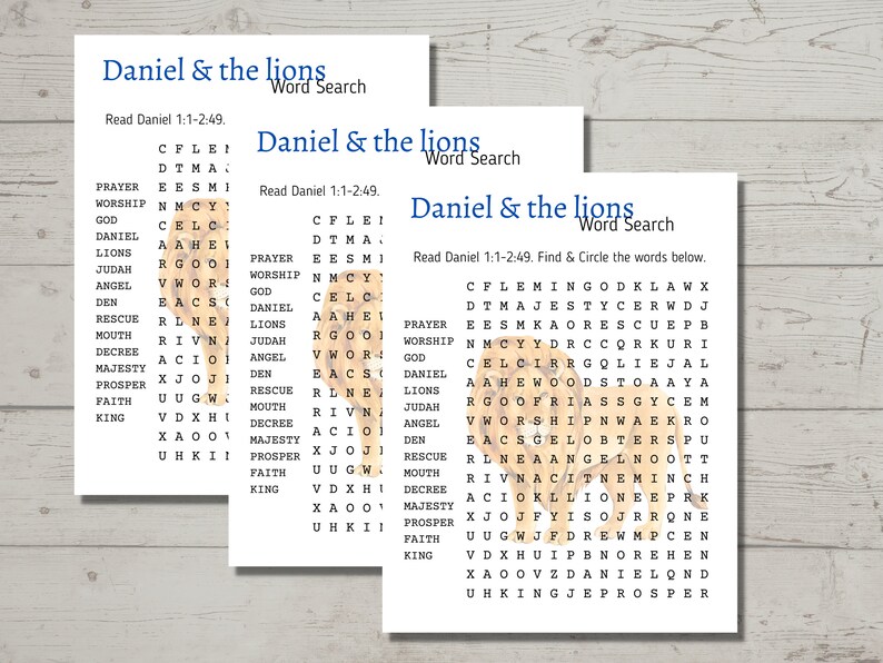 Set of 2 Daniel & the Lions Word Games, Bible Activities for Kids, Word ...