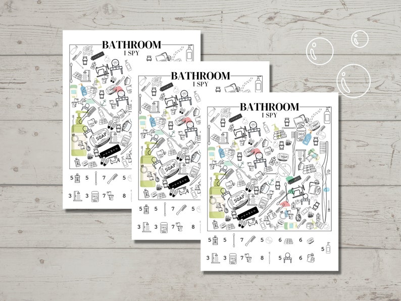 Set of 2- Bathroom Word Search, Bathroom I Spy, Printable Word Search ...