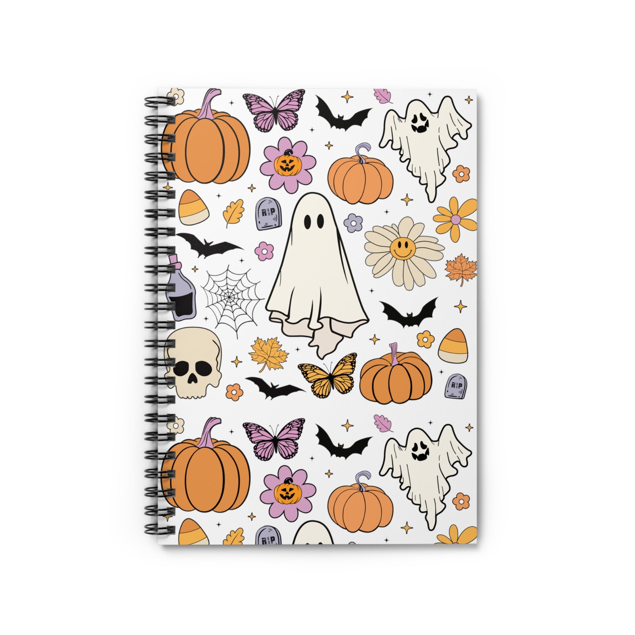 Retro Fall Notebook, Retro Ghost Notebook, Halloween Notebook - Etsy