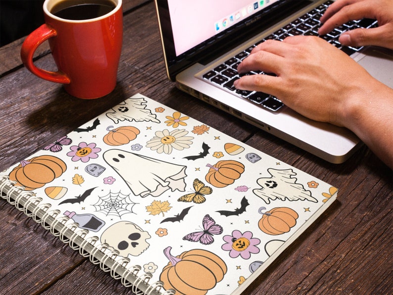 Retro Fall Notebook, Retro Ghost Notebook, Halloween Notebook - Etsy
