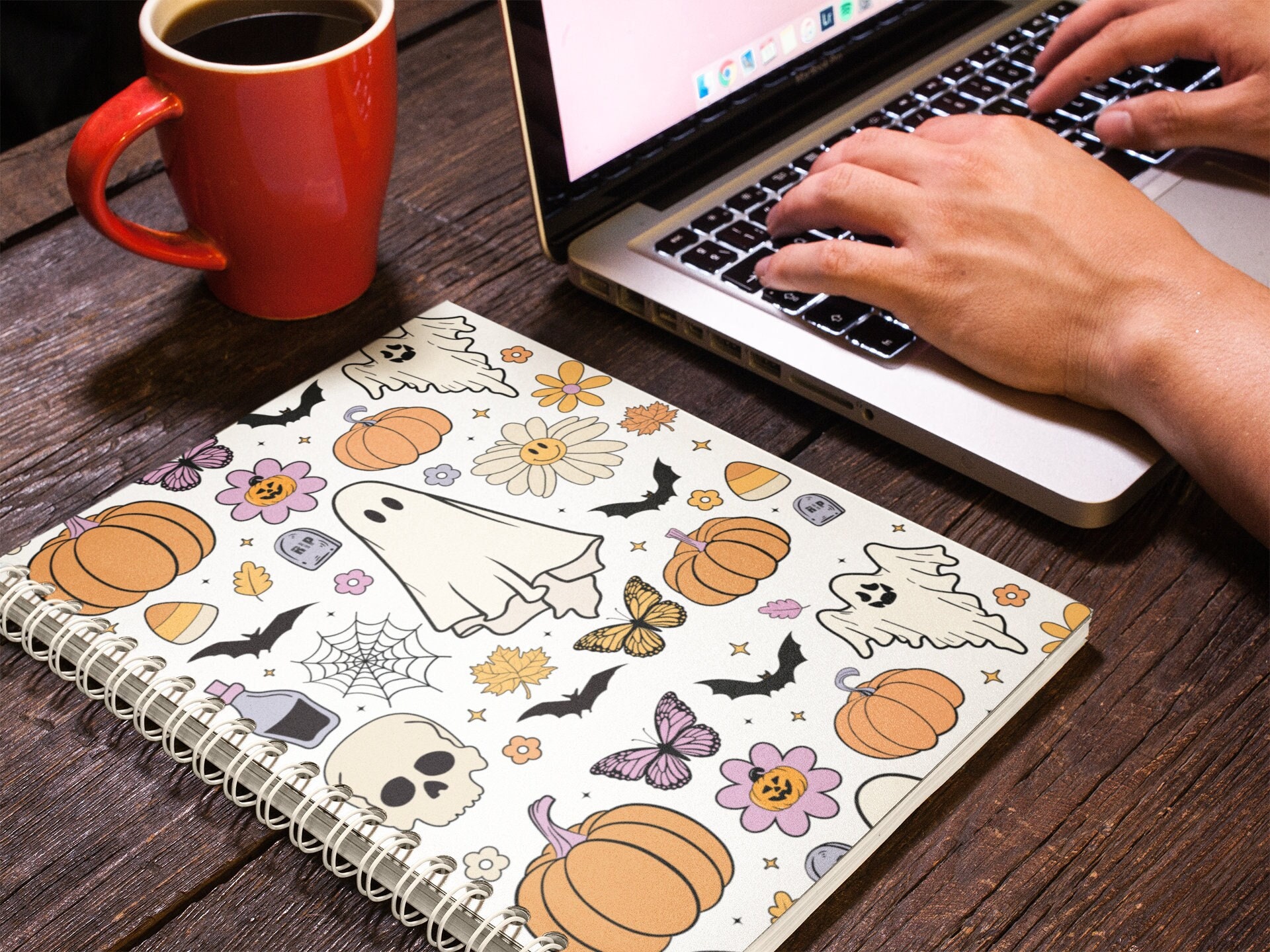 Retro Fall Notebook, Retro Ghost Notebook, Halloween Notebook - Etsy