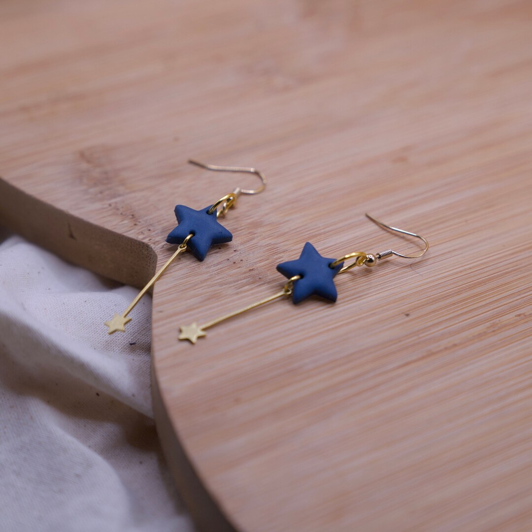 Handmade Midnight Blue Shooting Star Earrings With Matching Studs ...