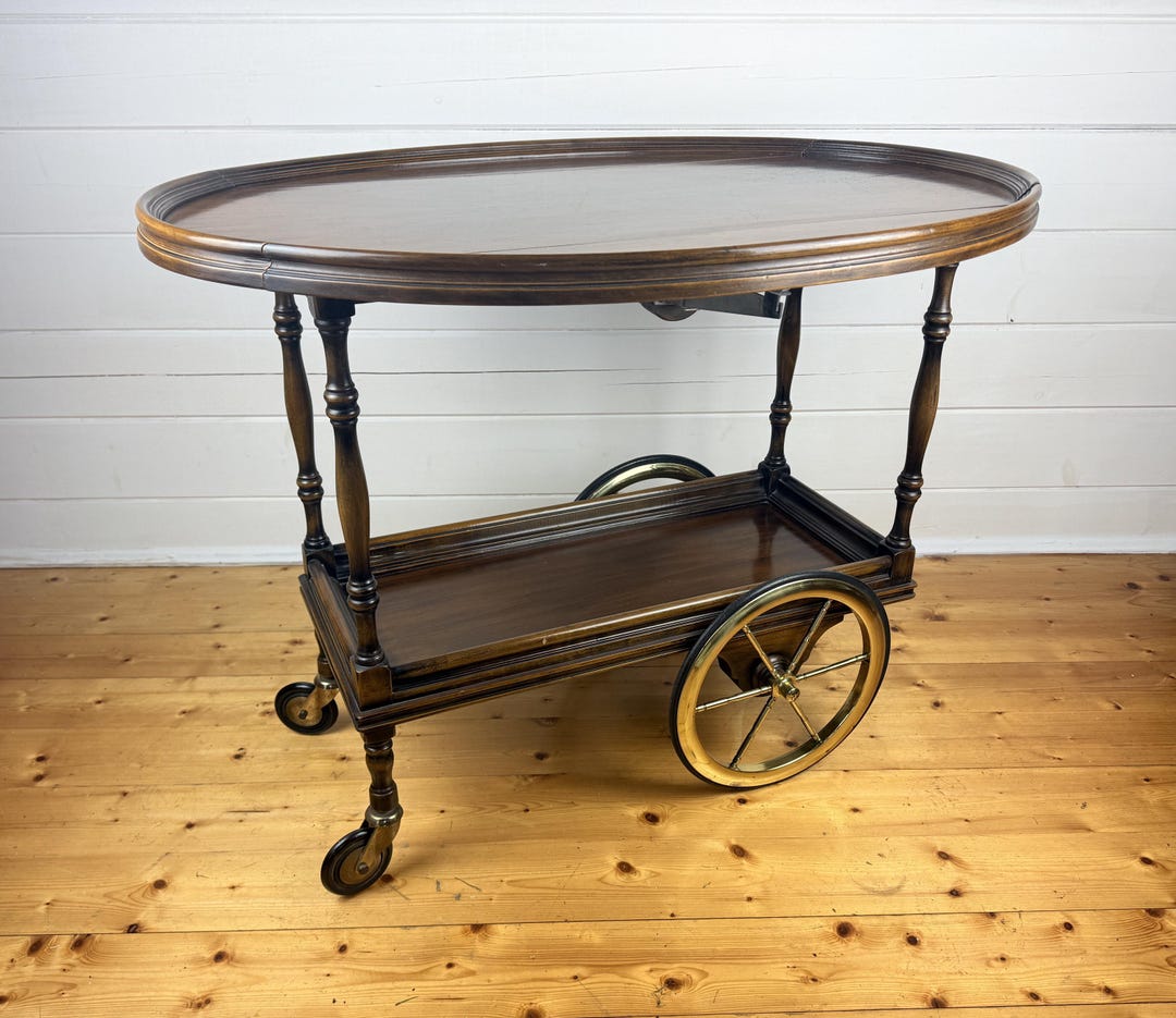 Vintage Wooden Tea Trolley – Mid-century Bar Cart With Drop-leaf Sides ...