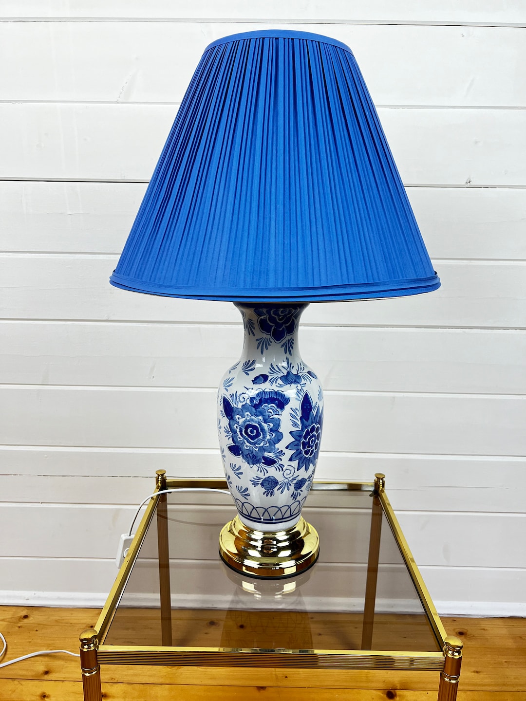 Porcelain Table Lamp With Blue and White Flowers and Blue Vintage ...