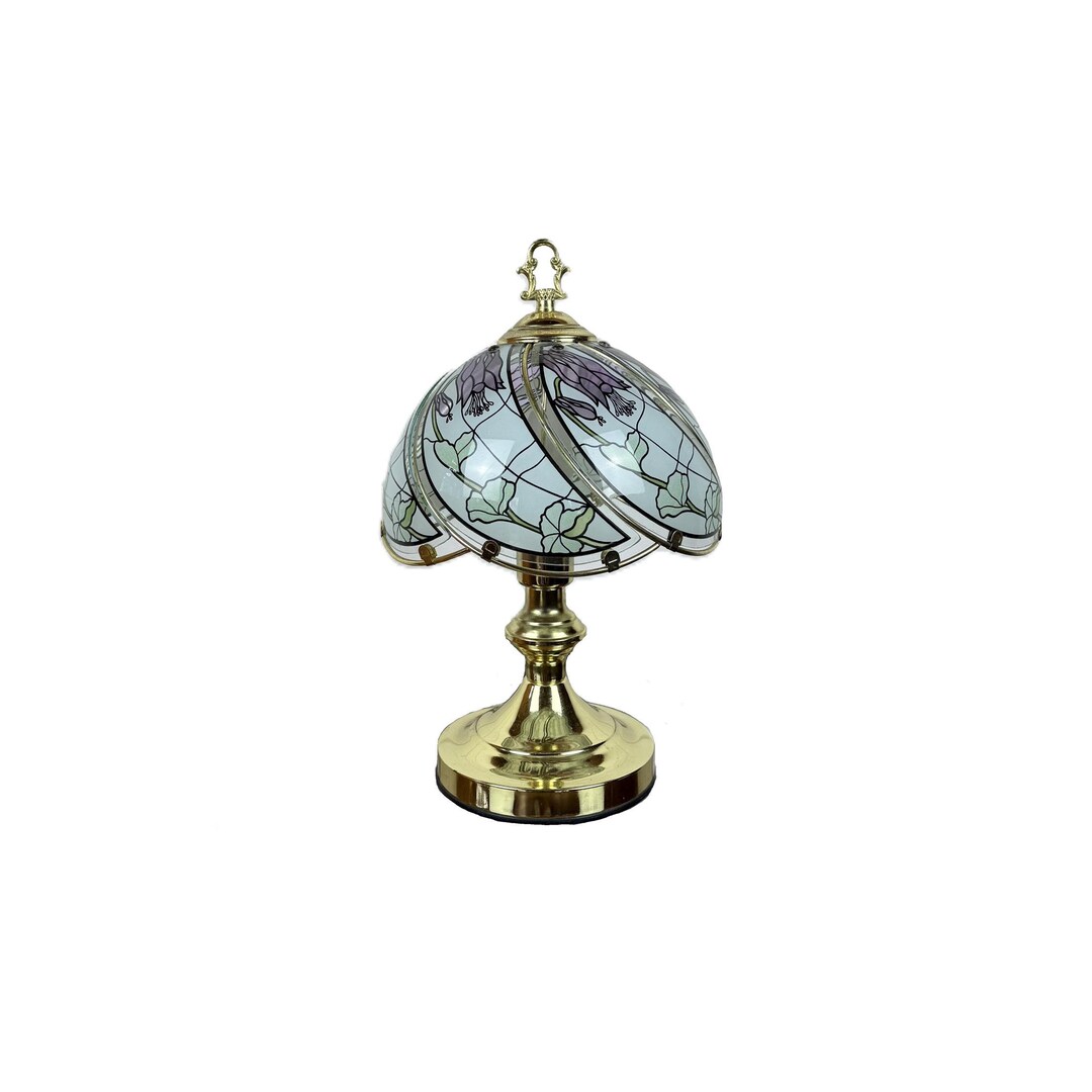 Vintage Brass Touch Lamp With Stained Glass Shade – Floral Design ...