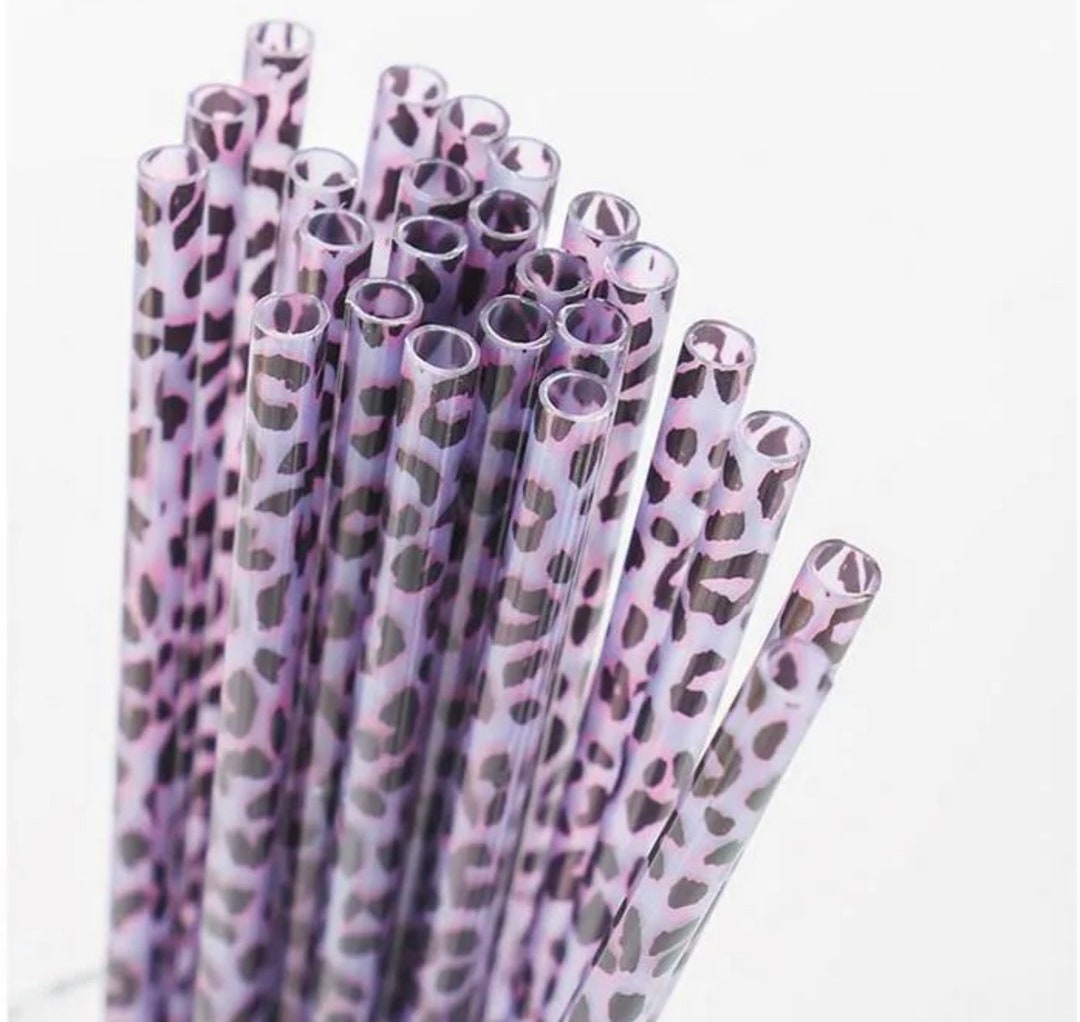 Purple Cheetah Reusable Plastic Straw, Purple Cheetah Straw, Plastic ...