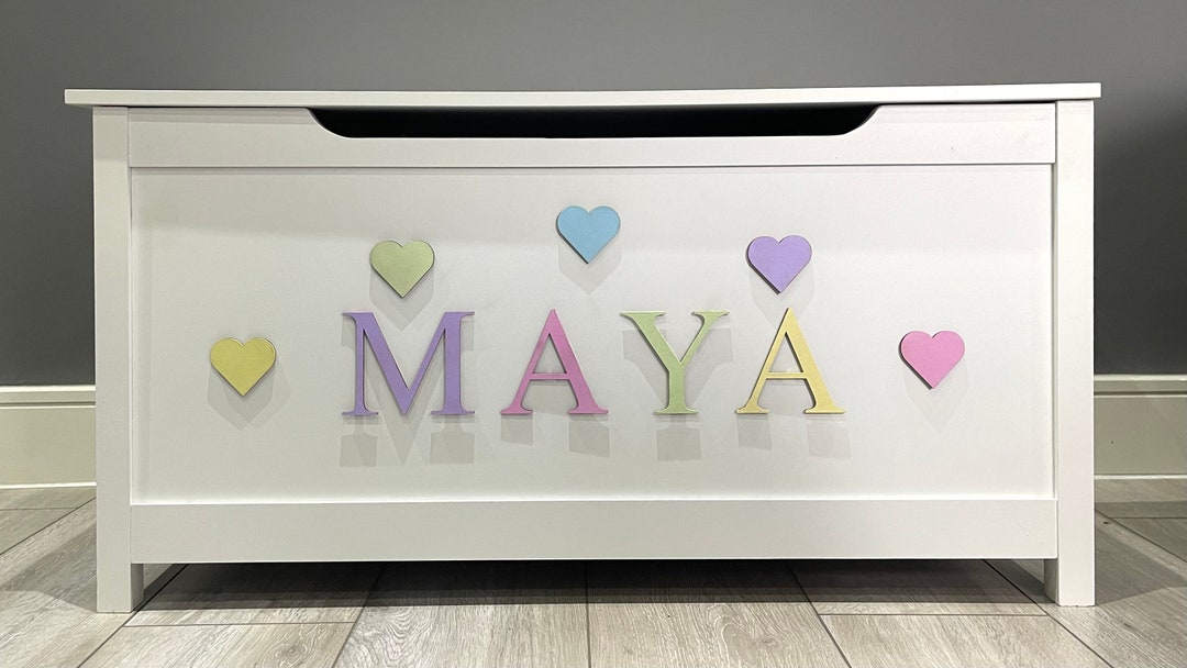Personalised Pastel Toy Box Name and Embellishments - Toy Box Not ...