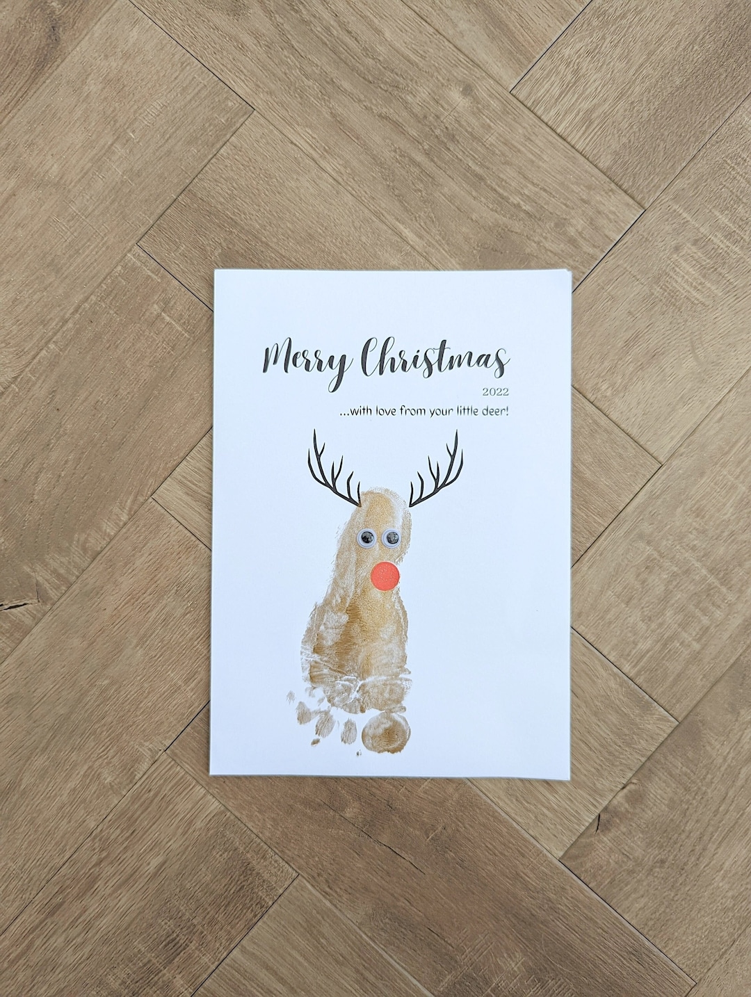 Christmas Reindeer Footprint Card / Xmas Footprint Kids Card / Baby or ...