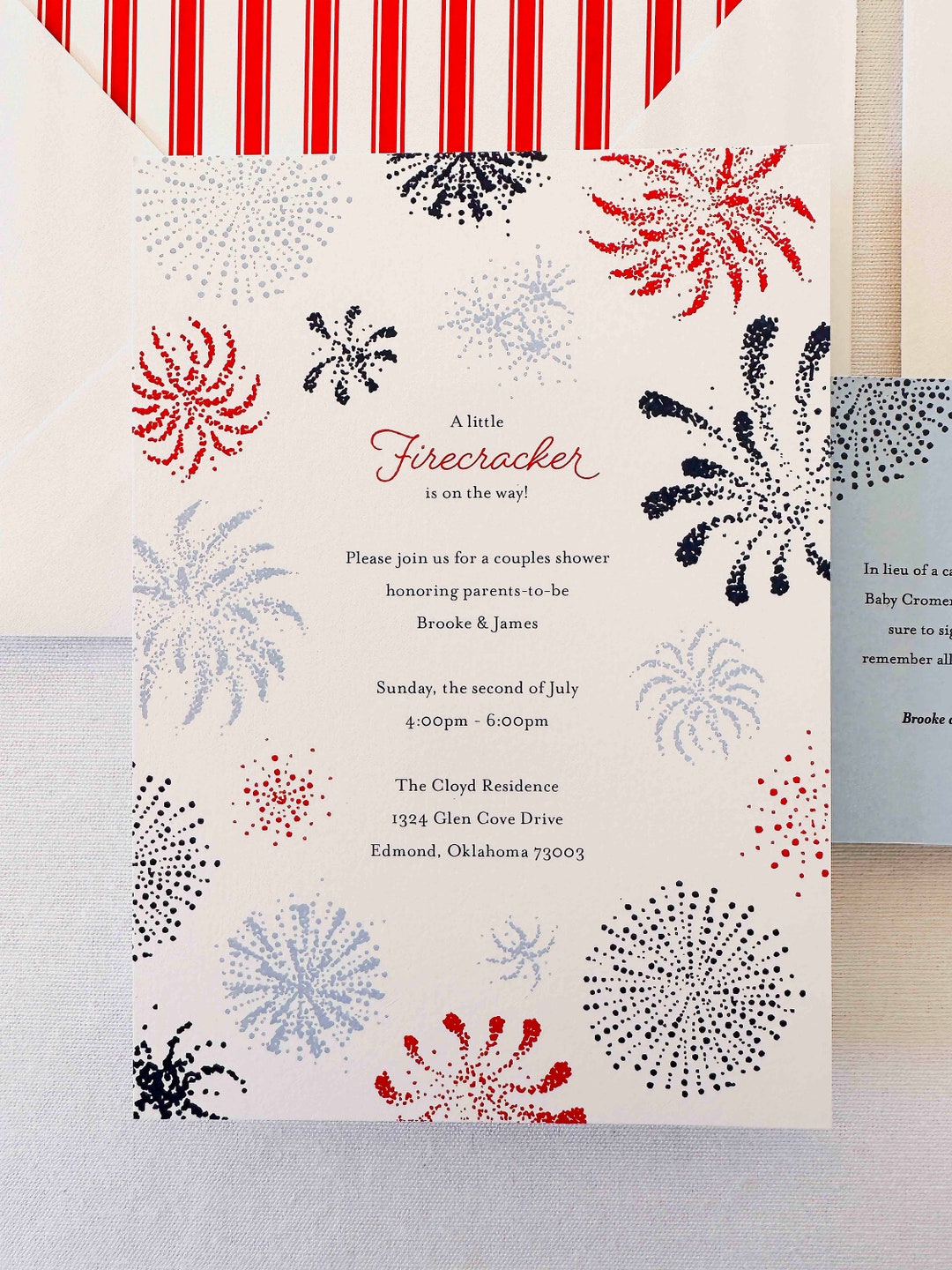Little Firecracker Baby Shower 4-PC Invitation Suite Red White and Blue ...