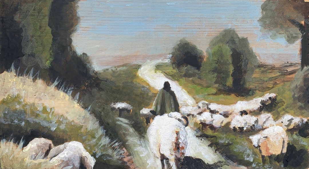 Aesthetic Landscape Christian Artwork, the Good Shepard, Jesus Leading ...