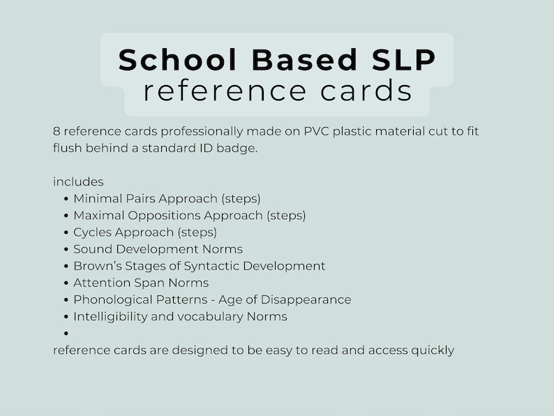 School SLP Badge Reference Cards - Etsy