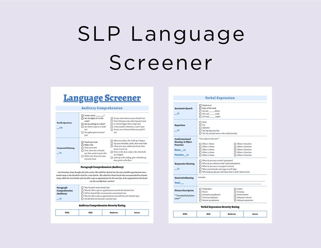 SLP Language Screener, Medical SLP, CVA, Downloadable Language Screener ...