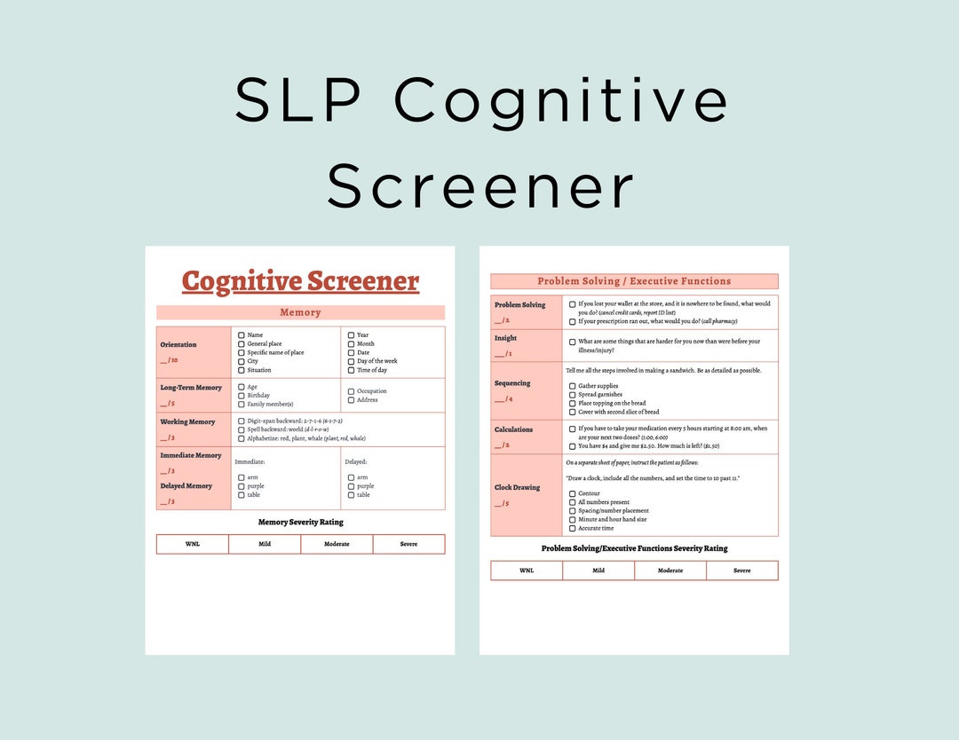 SLP Cognitive Screener, Medical SLP, CVA, Downloadable Cognitive ...