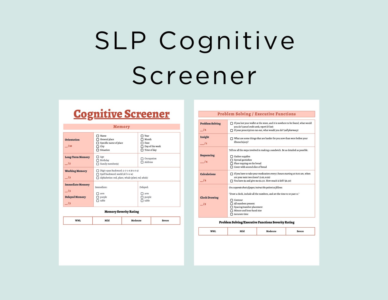 SLP Cognitive Screener Medical SLP CVA Downloadable - Etsy