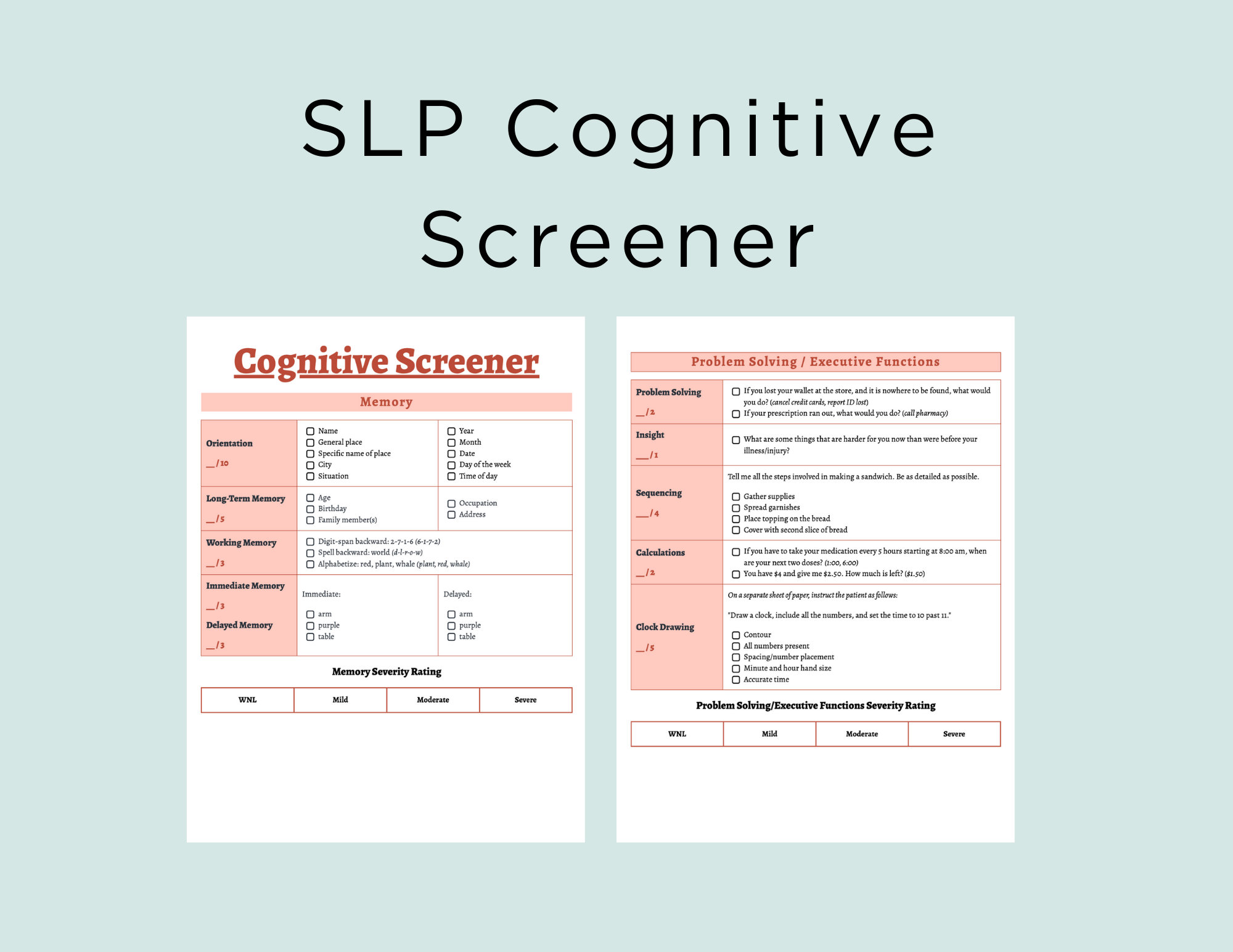 SLP Cognitive Screener Medical SLP CVA Downloadable - Etsy