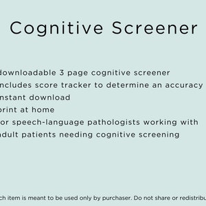 SLP Cognitive Screener, Medical SLP, CVA, Downloadable Cognitive ...