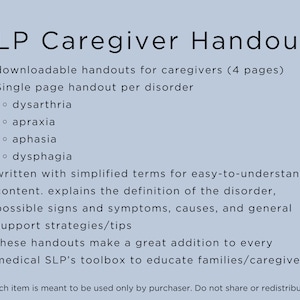 SLP Caregiver Information Handouts, Dysphagia, Aphasia, Apraxia ...