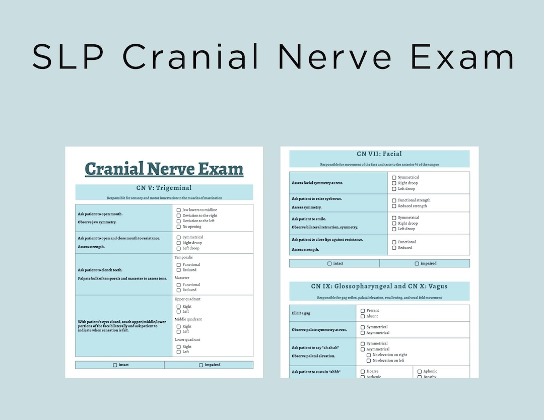 SLP Cranial Nerve Exam, Medical SLP, Dysphagia, Downloadable CN Exam - Etsy