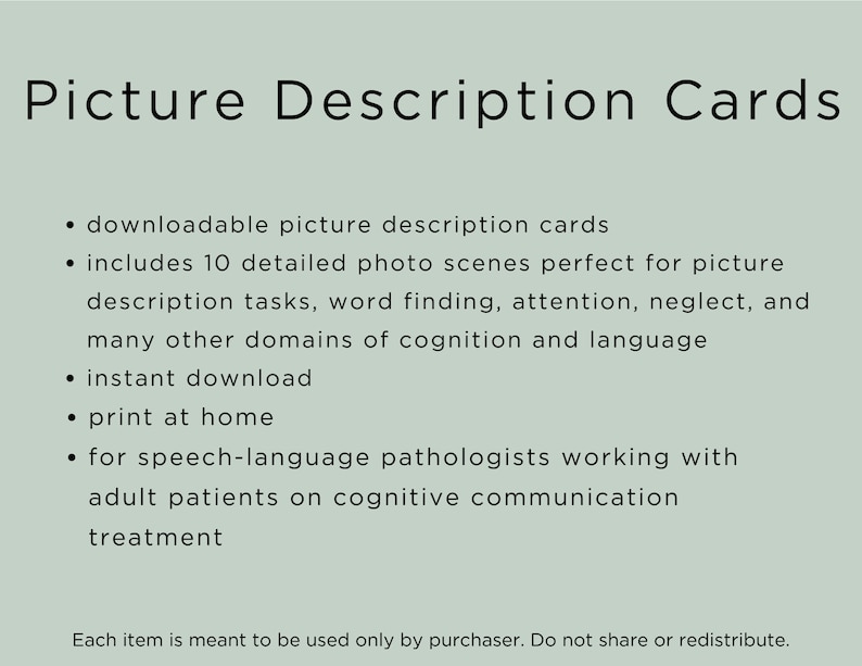 Picture Description Cards SLP Downloadable Resource Stroke - Etsy