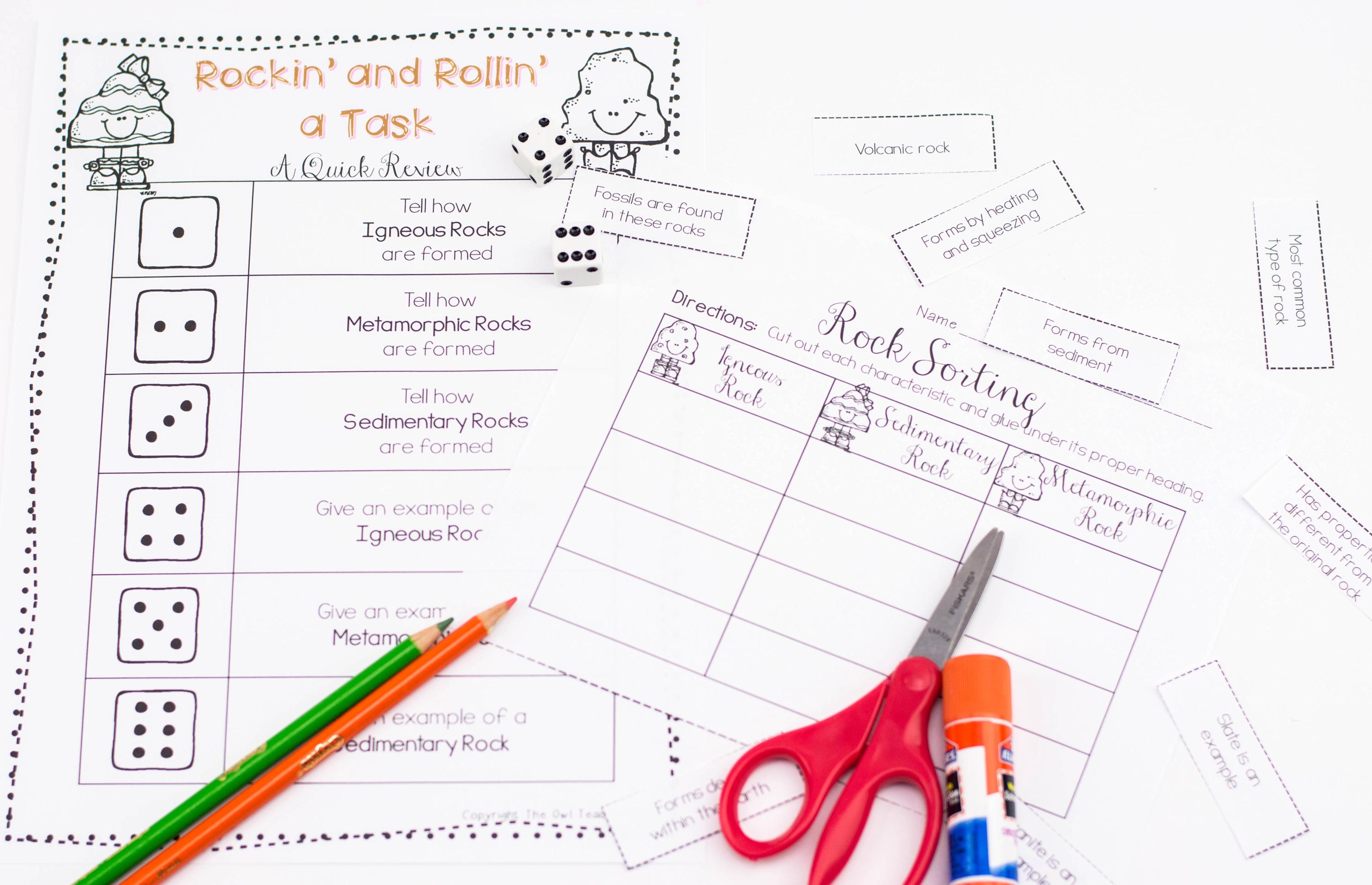 Rocks and Minerals Unit Types of Rocks & Rock Cycle Worksheets and ...