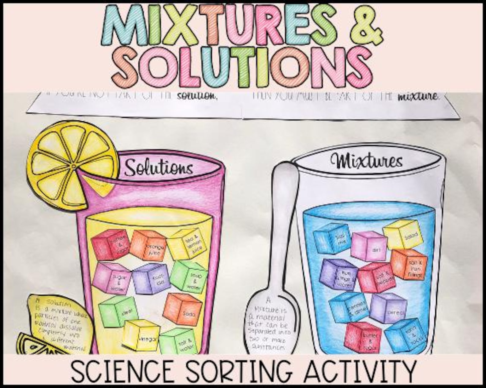 Mixtures and Solutions Sort Worksheet Activity and Craftivity - Etsy