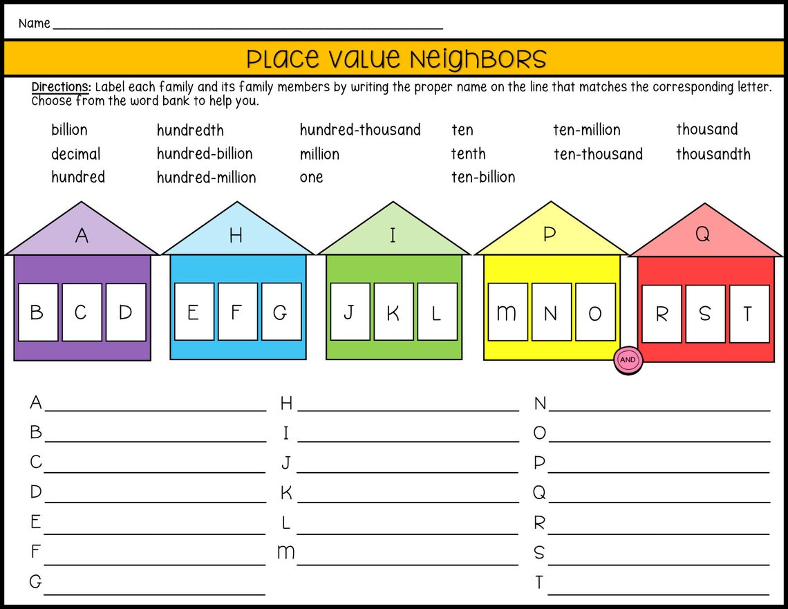 Place Value Chart Posters and Place Value Activities and Worksheets - Etsy